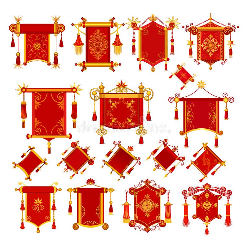 A Red Chinese Scroll Illustration with Place for Your Text Bundle Set ...