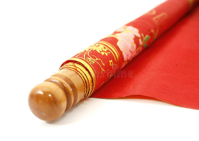 Red Scroll for Chinese New Year Decoration Isolated on White Stock ...