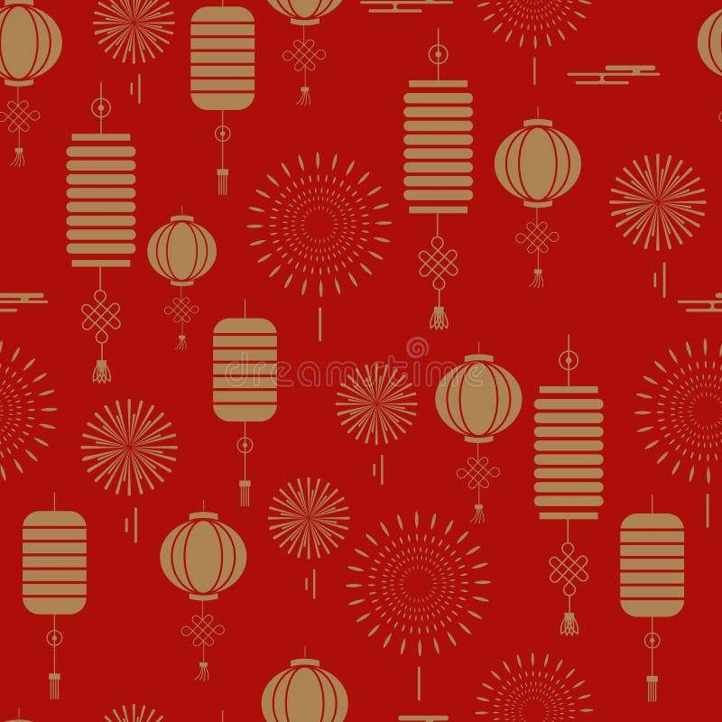 Red Chinese Seamless Pattern with Lantern and Firework for Tile,fabric ...