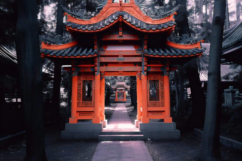 Red Chinese Temple in Hangzhou, China Stock Illustration - Illustration ...