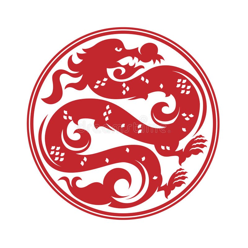 Red Chinese Zodiac Animals the Chinese Dragon in Circle Frame Vector ...