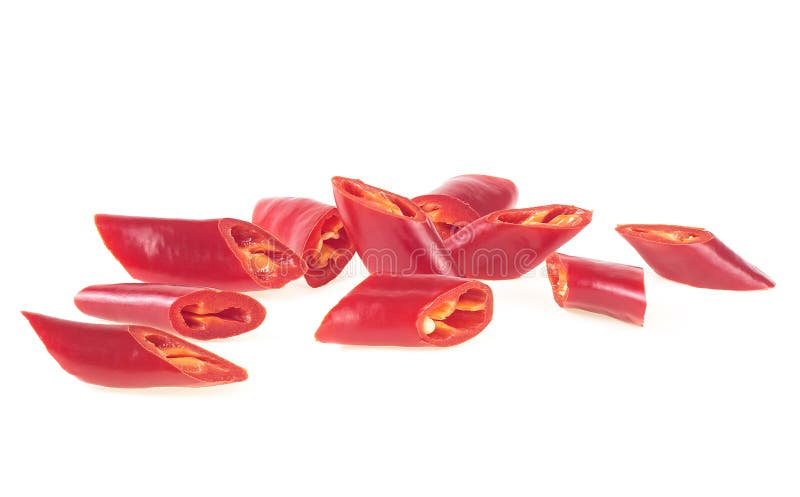 Red Chopped Chili Peppers Isolated on White Background, Front View ...