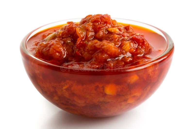 Red Chopped Chilli Peppers in Oil in Glass Bowl. Stock Image - Image of ...