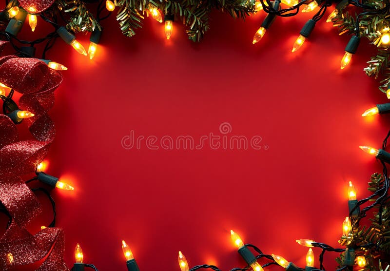 Red Christmas Background with Lights and Ribbon High Quality Image ...