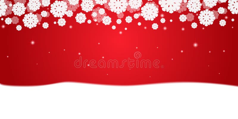Red Christmas Background with White Snowflakes and Snow Border. Stock ...