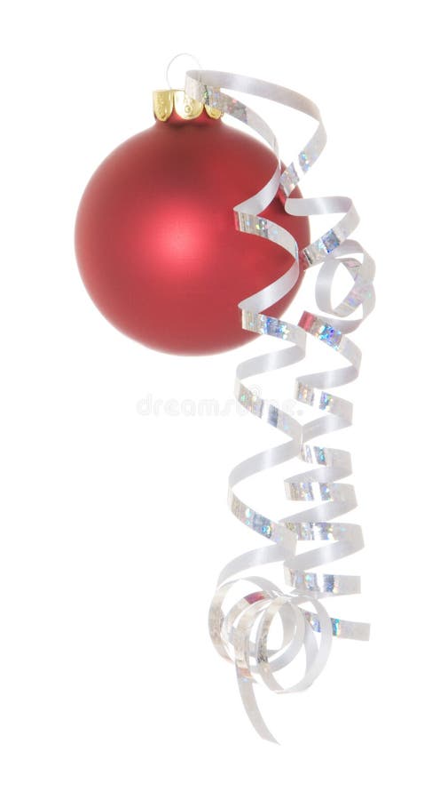 Red Christmas Ball with Curly Ribbon Stock Image - Image of ribbon ...