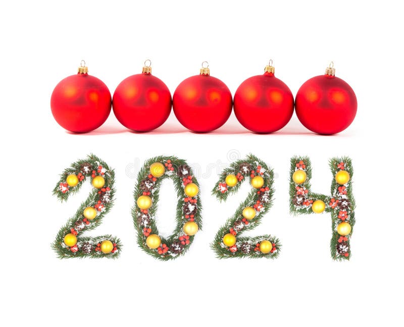 Red Christmas Ball and 2024 Number Stock Illustration - Illustration of ...