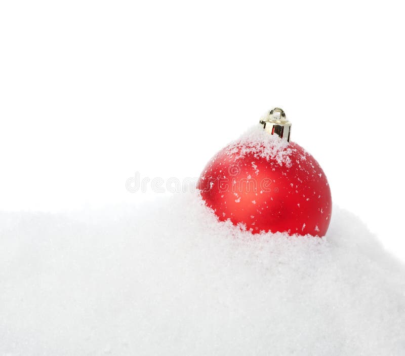 Red Christmas Ball with Snow Stock Photo - Image of white, ornament ...