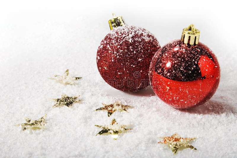 Red christmas balls stock photo. Image of shine, snow - 3393846