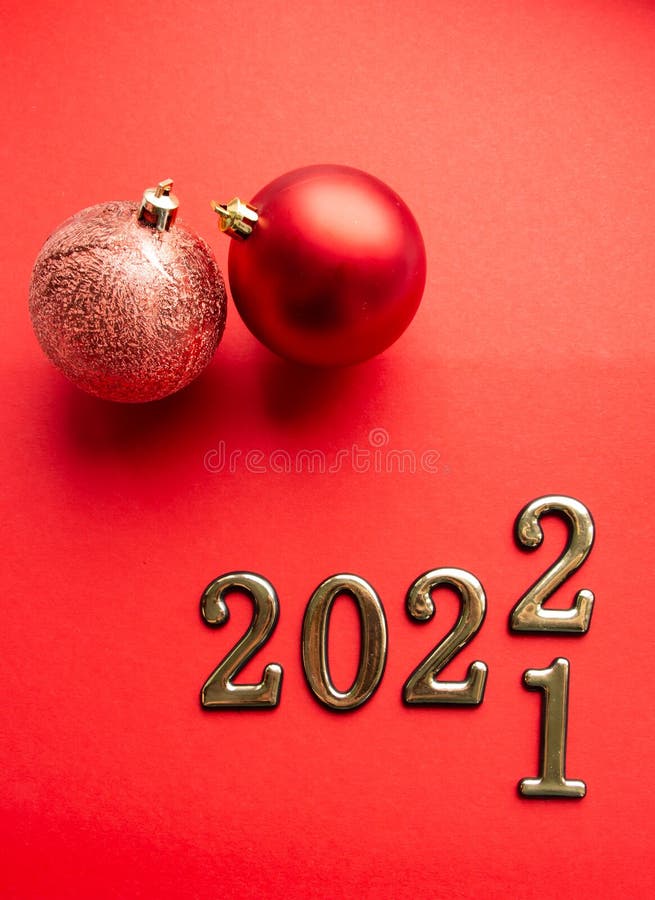 Red Christmas Balls and Numbers 2022 on Red Background New Year Stock ...