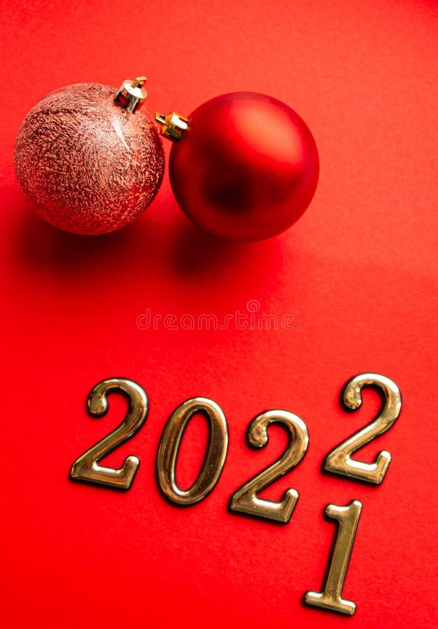 Red Christmas Balls and Numbers 2022 on Red Background New Year Stock ...