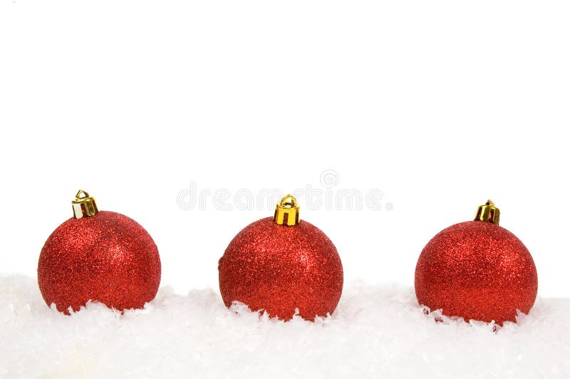 Red Christmas Balls with Snow Stock Photo - Image of shiny, ball: 11611814