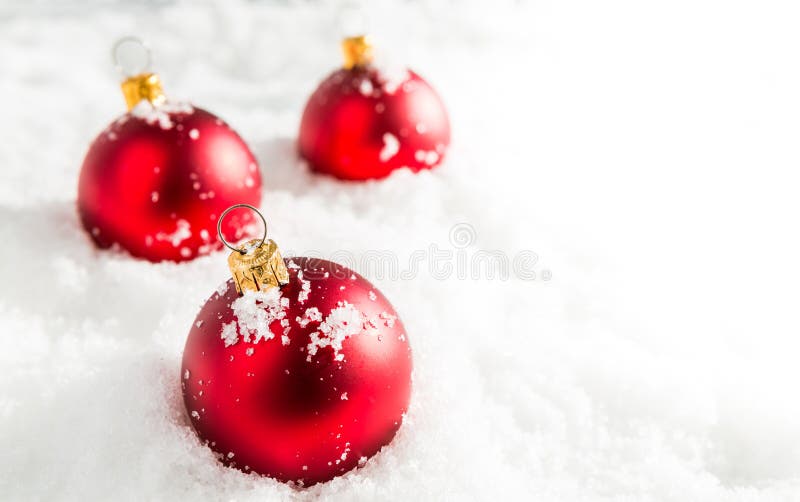 Red Christmas Balls with Pinecones and Snow Stock Image - Image of ball ...