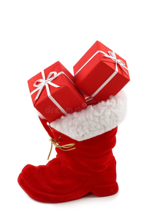 Red Christmas Boot With Gift Stock Photo - Image of massage, snowflake ...