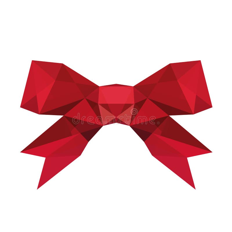 Red Christmas Bow, Low Polygonal Ribbon, Isolated Geometric Vector ...