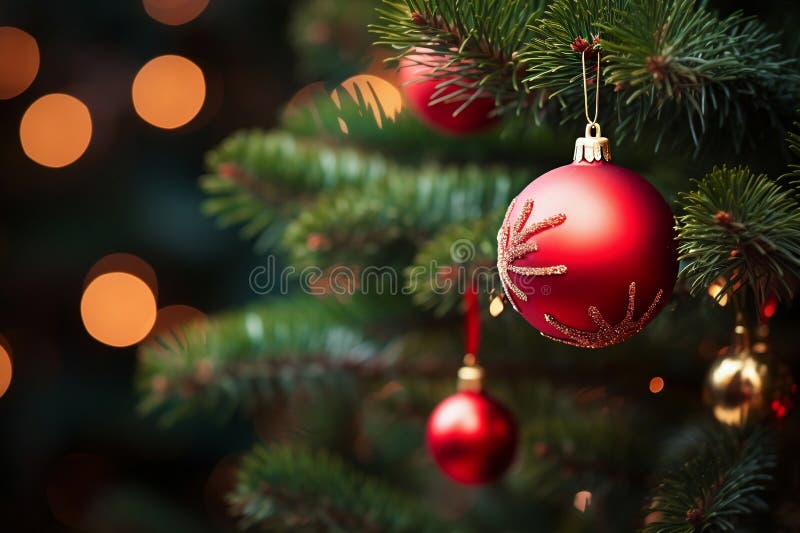 Red Christmas Bulbs on a Christmas Tree Stock Illustration ...