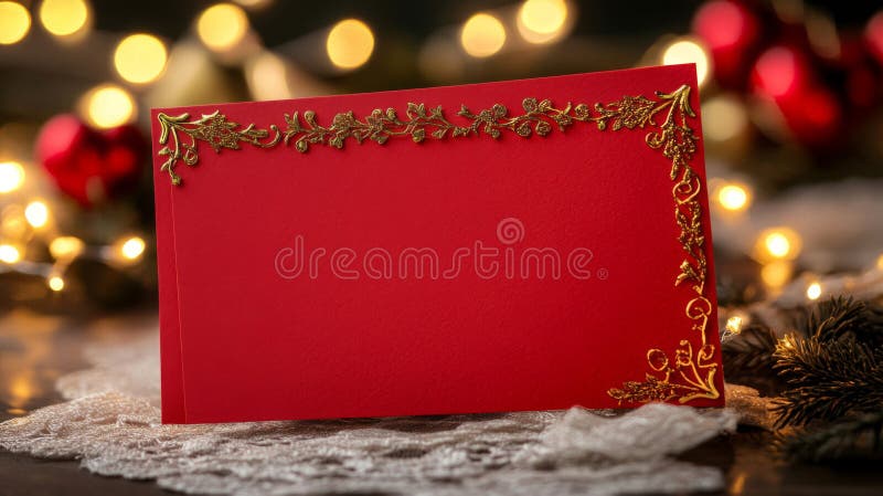 Red Christmas Card with Gold Festive Design Stock Illustration ...