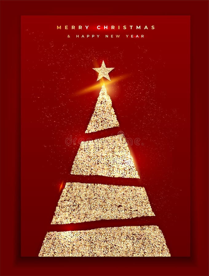 Red Christmas Cards with Golden Shiny Christmas Tree Stock Vector ...