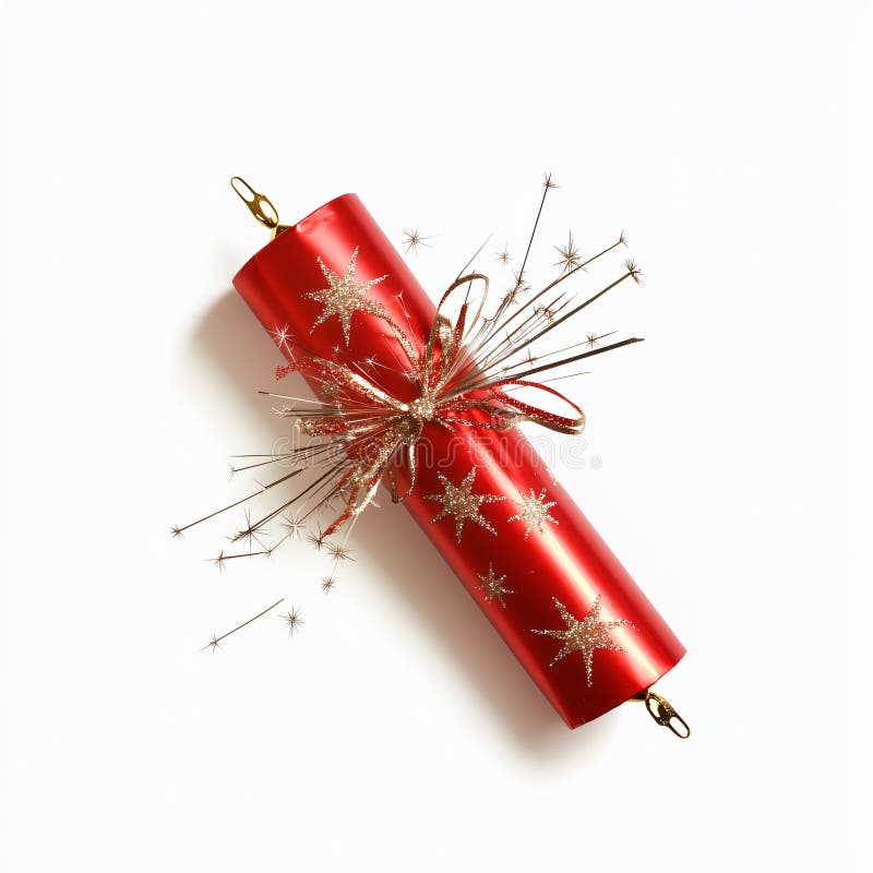 Red Christmas Cracker with Gold Stars and Bow High Quality Image Stock ...
