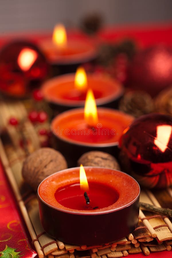 Red Christmas Festive Candles Stock Photo - Image of fire, christmas ...