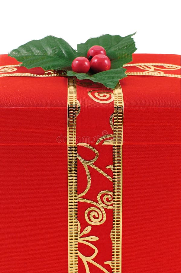 Red Christmas Gift Box with Gold Ribbon Stock Photo - Image of object ...
