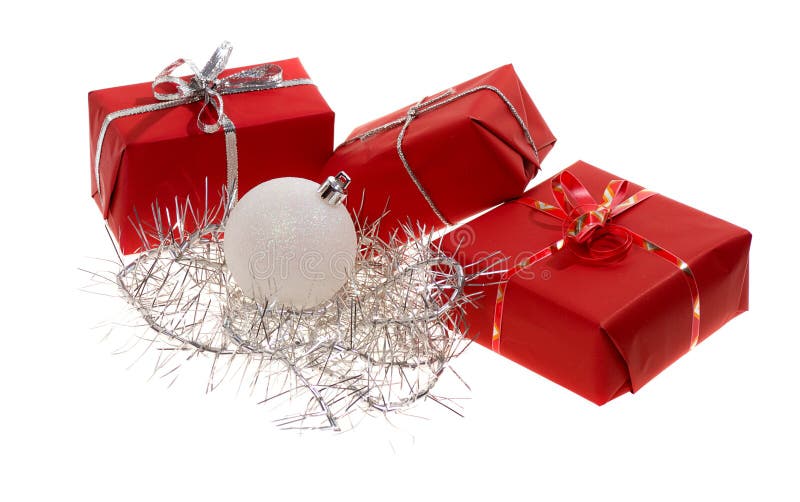 Red christmas gifts stock photo. Image of tinsel, white - 3731766