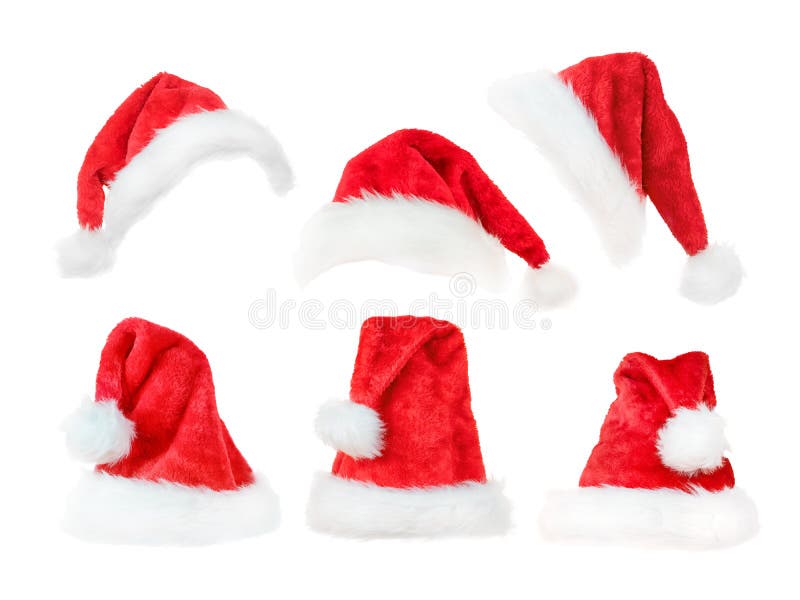 Red Christmas Hats Set Isolated Stock Photo - Image of close, costume ...