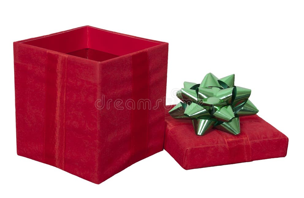 Red Christmas Present Gift Box, Bow Isolated White Stock Image - Image ...