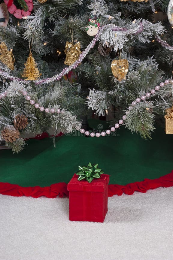 Red Christmas Present Gift Box by Tree Stock Photo - Image of ...