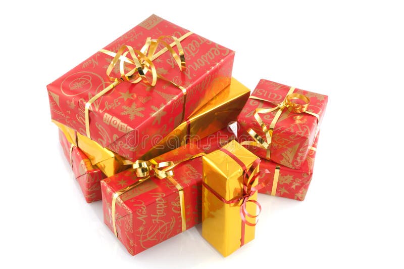 Red christmas presents stock image. Image of stacked, wrapped - 7372717