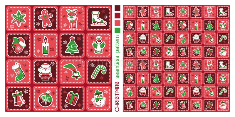 Red Christmas Seamless Pattern with Cute Cartoon Characters and Holiday ...