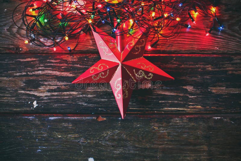 Red Christmas Star with Colorful Lights Stock Photo - Image of overhead ...