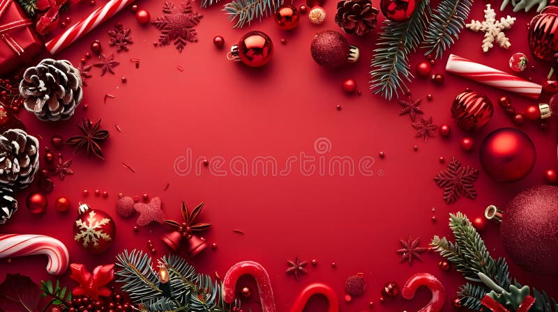 Red Christmas Template for Design with Festive Frame on Red Background ...