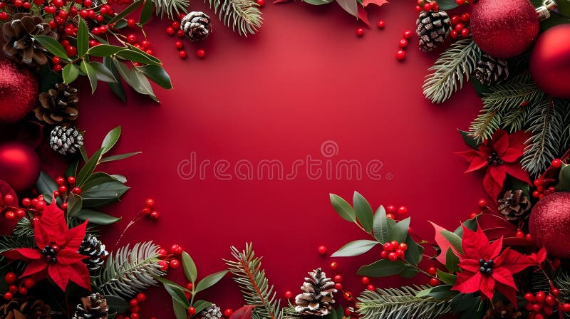 Red Christmas Template for Design with Festive Frame on Red Background ...