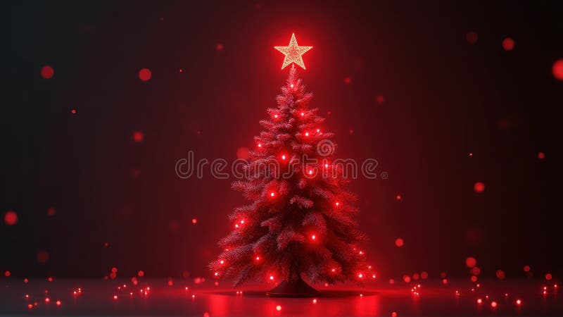 Red Christmas Tree with Lights and Star. Stock Illustration ...