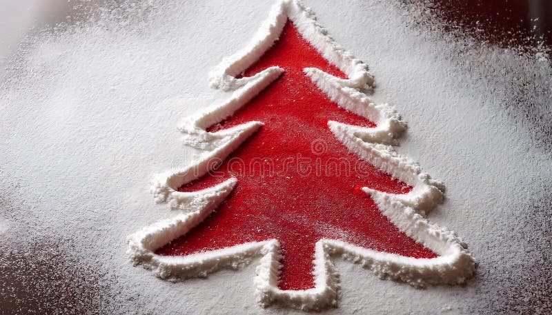 Red Christmas Tree Painted on Snow Surface Stock Illustration ...