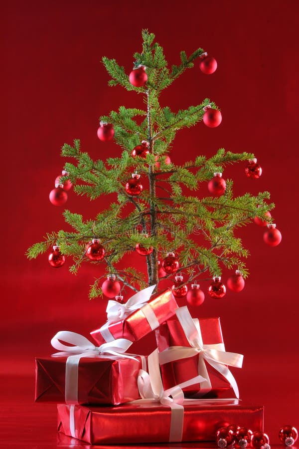 Red Christmas Tree, Red Presents Stock Image - Image of beautiful ...