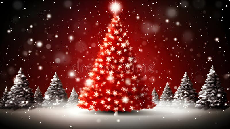 Red Christmas Tree in Snow Forest Background Stock Illustration ...