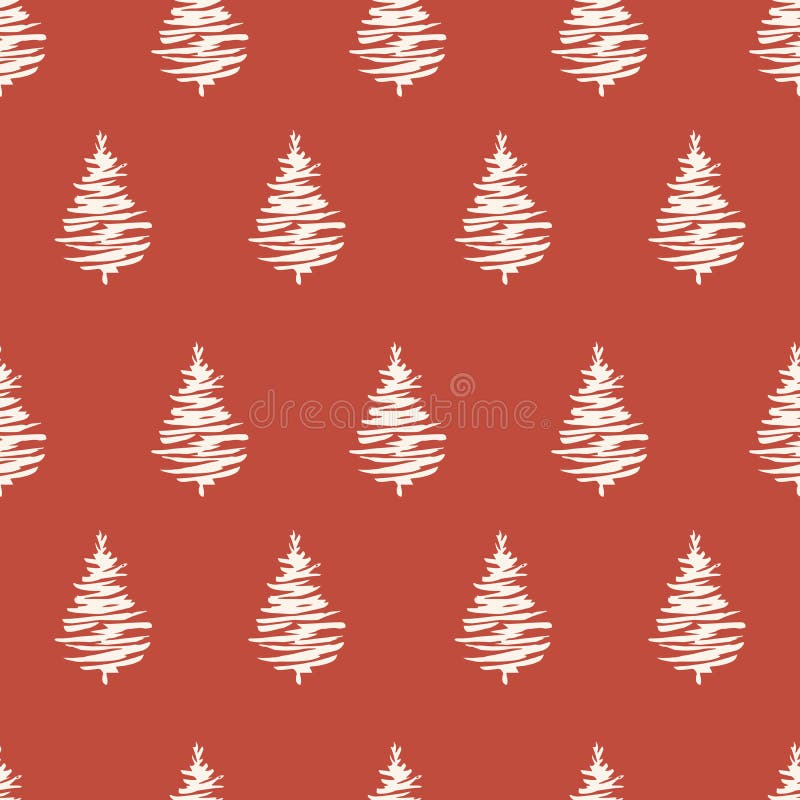 Red Christmas Trees Seamless Patterns. Green Forest with Pine Trees ...