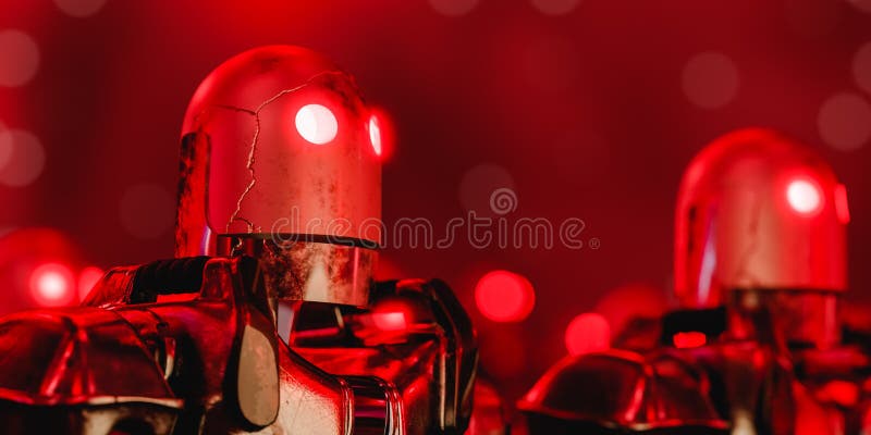 Red Chrome Robots with Neon Light Eyes 3d Render Stock Illustration ...