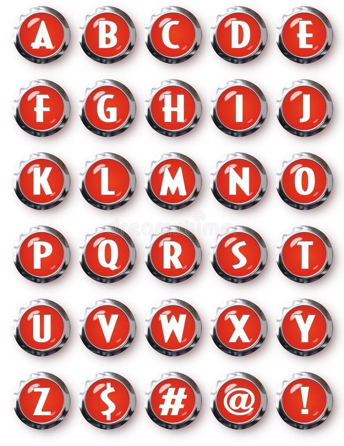 Red Chrome Round Buttons Alphabet Stock Illustration - Illustration of ...