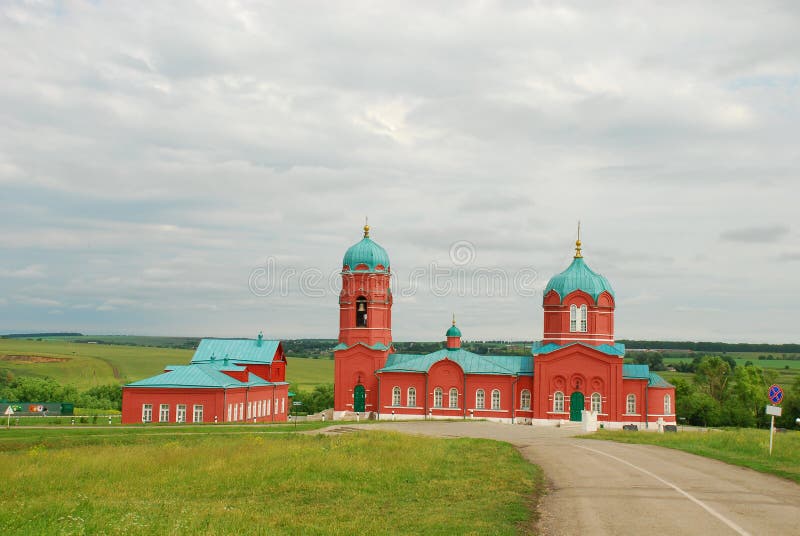 Red church stock image. Image of cross, road, statue - 12780103
