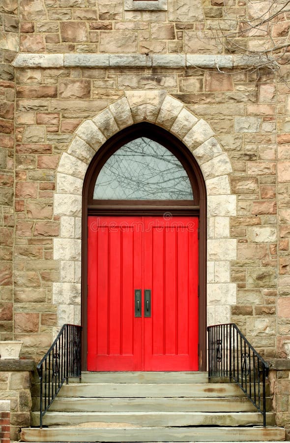 Red Door on a Old Stone Building Stock Image - Image of closed, doorway ...