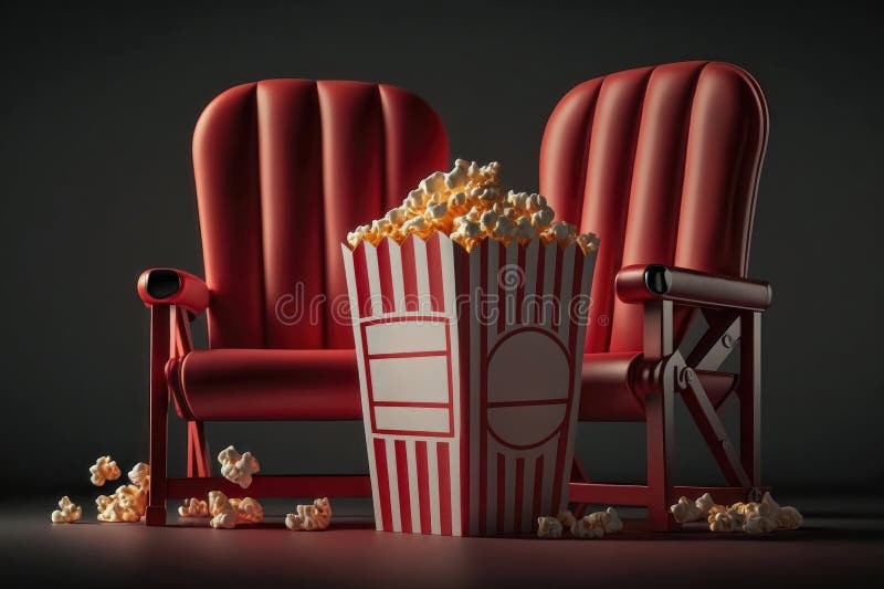 Red Cinema Chairs with Popcorn Box. AI Generated Stock Illustration ...