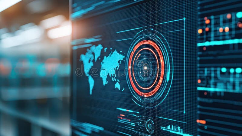 Red Circle Alert on Computer Screen, Digital Security or System Error ...