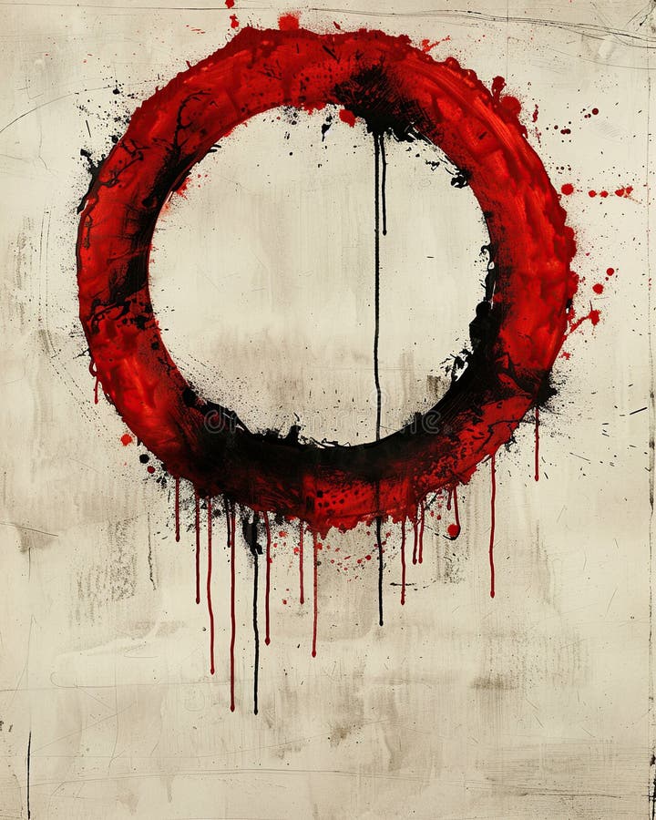 Red Circle Drawing in Ink with Dripping Paint. Ai Generative Stock ...