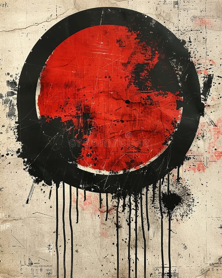 Red Circle Drawing in Ink with Dripping Paint. Ai Generative Stock ...