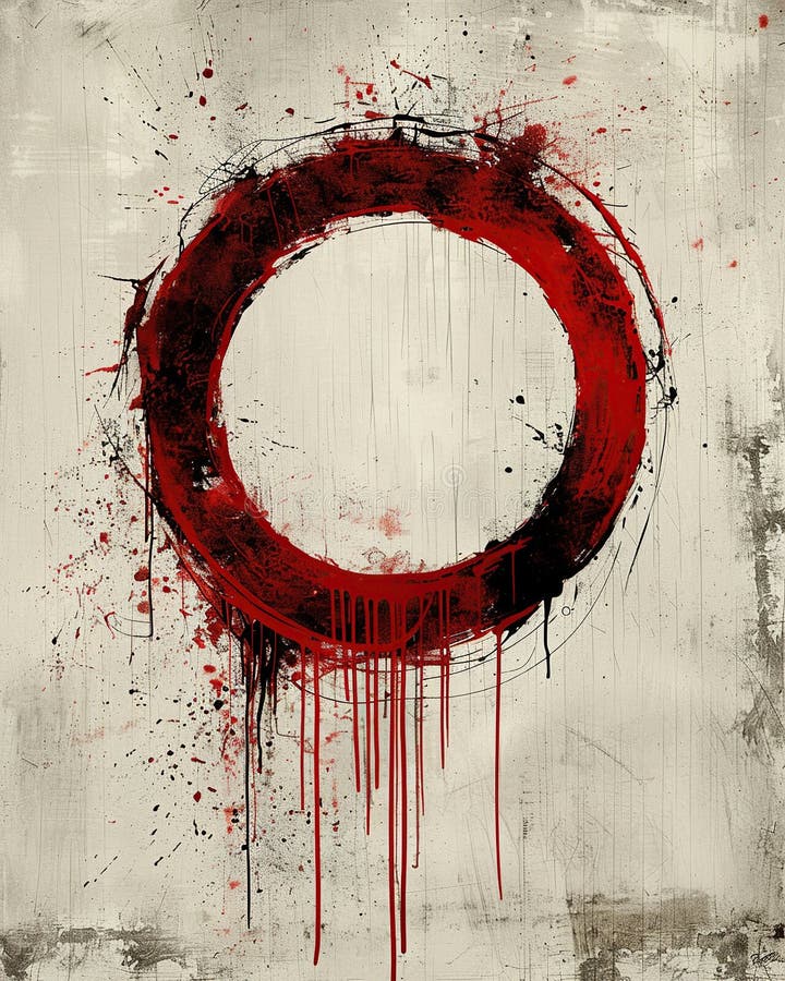 Red Circle Drawing in Ink with Dripping Paint. Ai Generative Stock ...