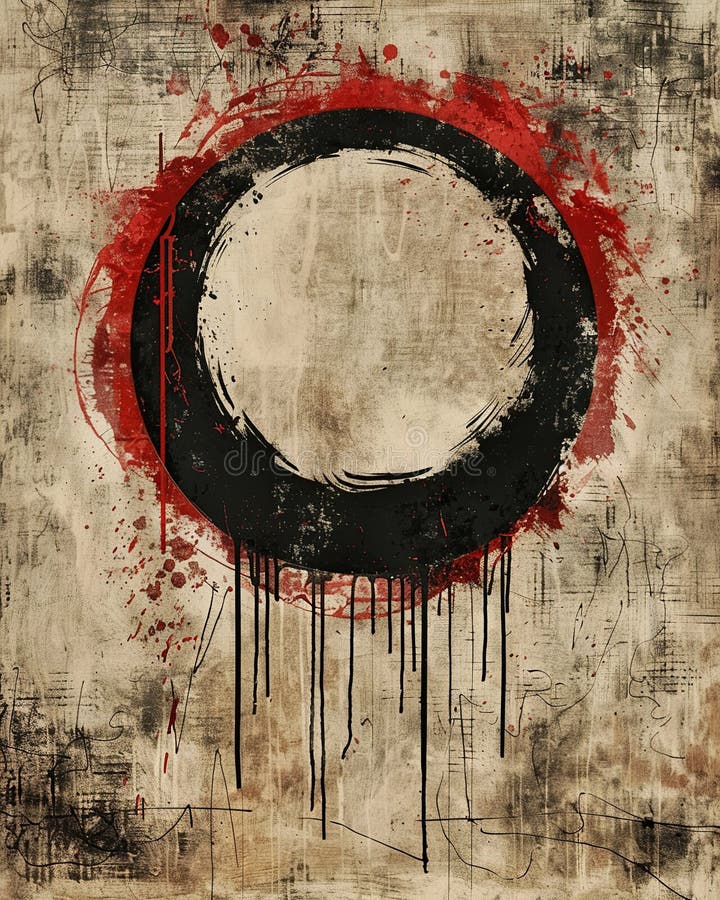 Red Circle Drawing in Ink with Dripping Paint. Ai Generative Stock ...
