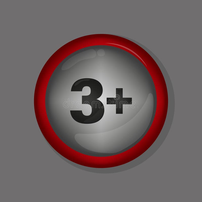 Red Circle Emblem. Three Plus Text. Vector Age Label. Grey Round Badge ...